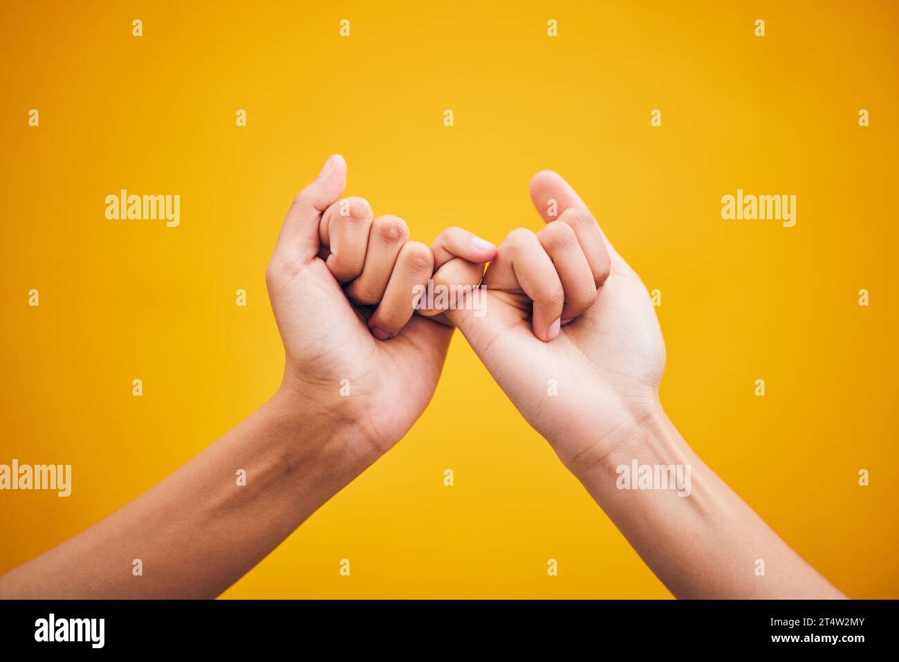 People, hands and pinky promise in studio with trust, help or hope for ...