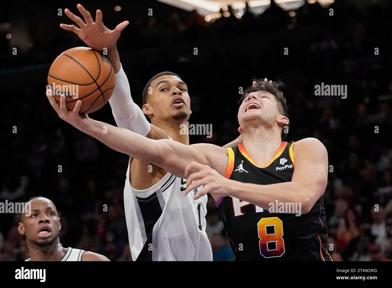 San Antonio Spurs' Victor Wembanyama (1) blocks a shot against the ...