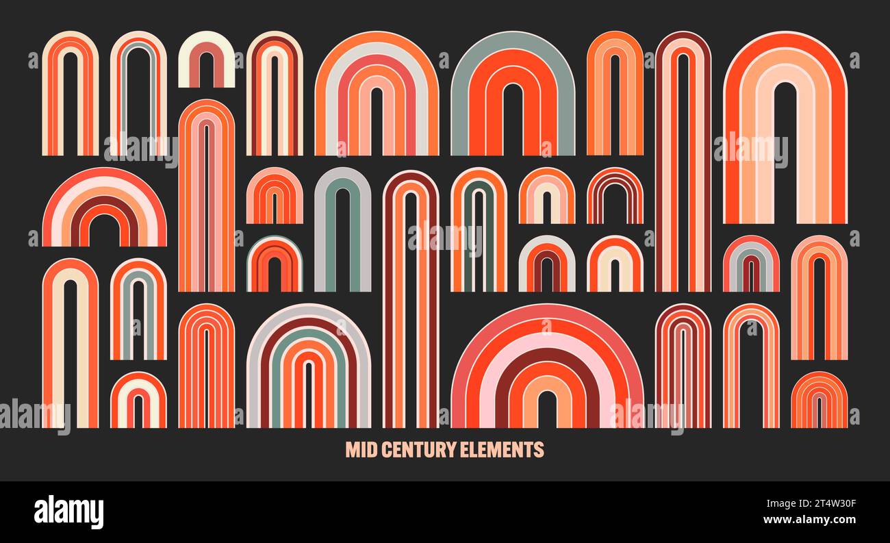 Mid century arch elements, modern geometric shapes, rainbow ...
