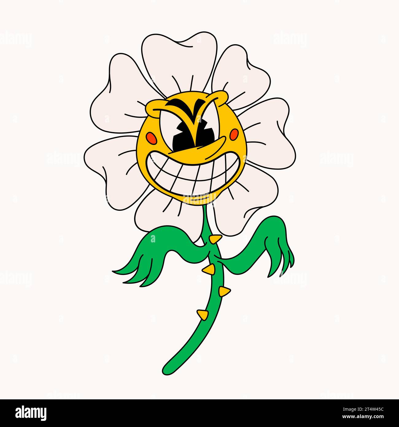 Retro style Funny cartoon daisy flower with a menacing, carnivorous ...