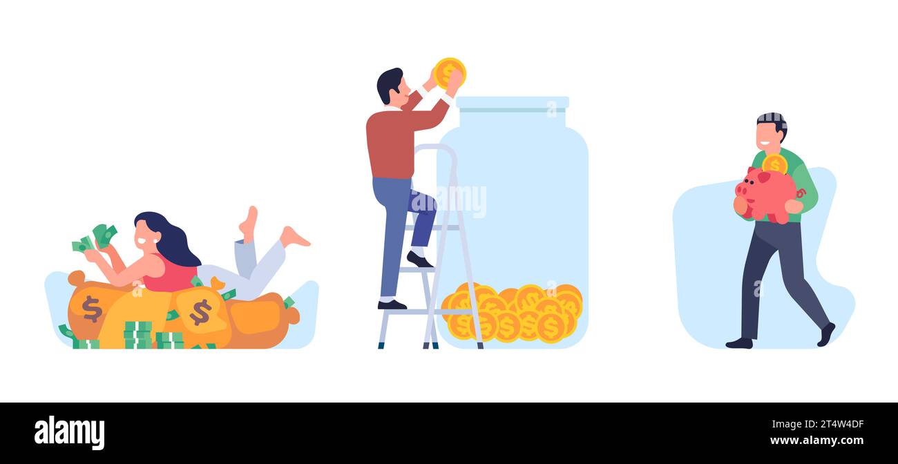 Ways of storing personal money. Finance storage. Wealthy people saving ...