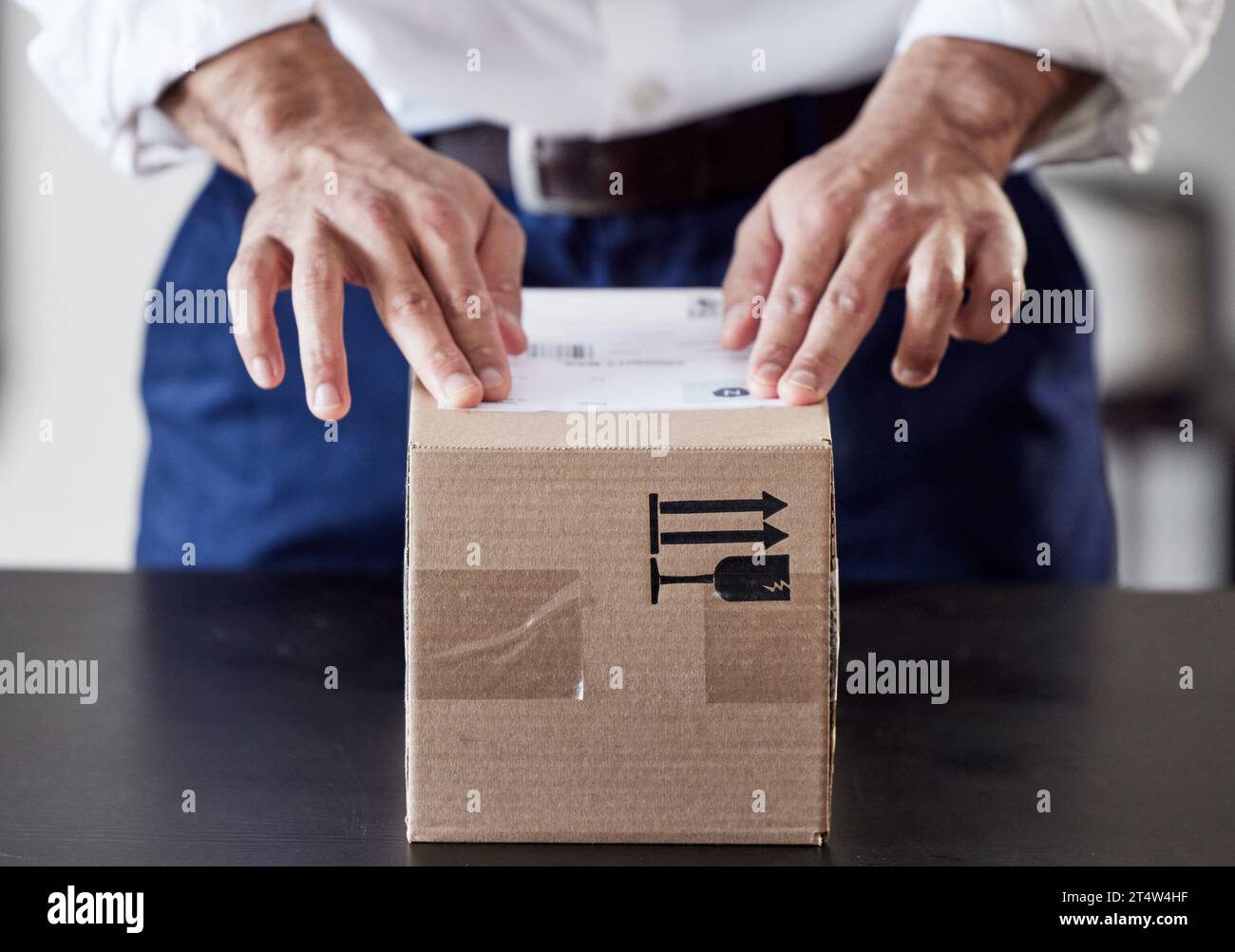 Label, delivery or hands of businessman with box for ecommerce, courier ...