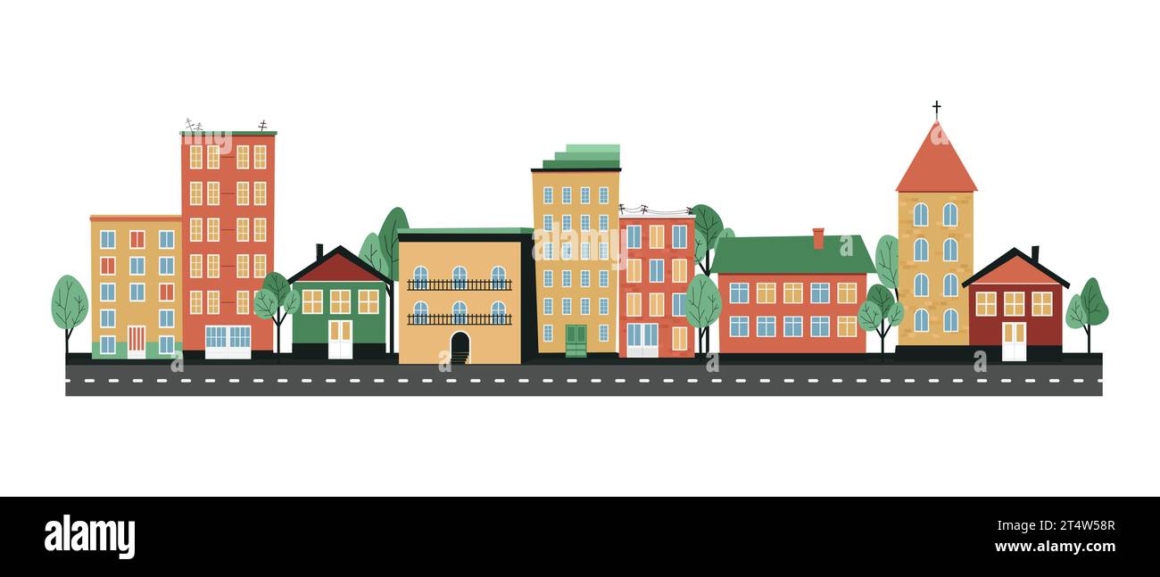 Buildings of various shapes along the street are high-rises and private ...