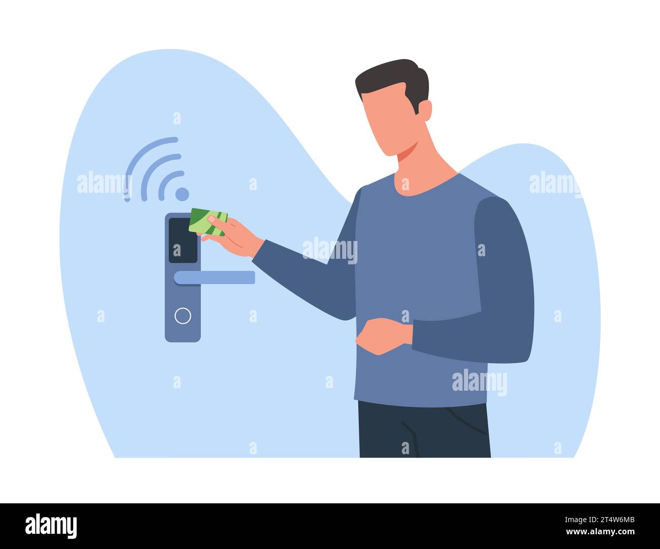 Man opens electronic lock using ID card. Male character scanning at ...
