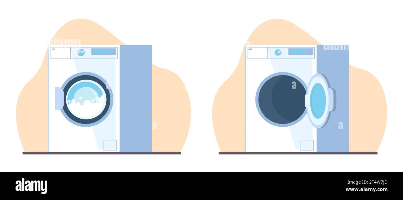 Open and closed washing machine. Electronic housekeeping equipment ...