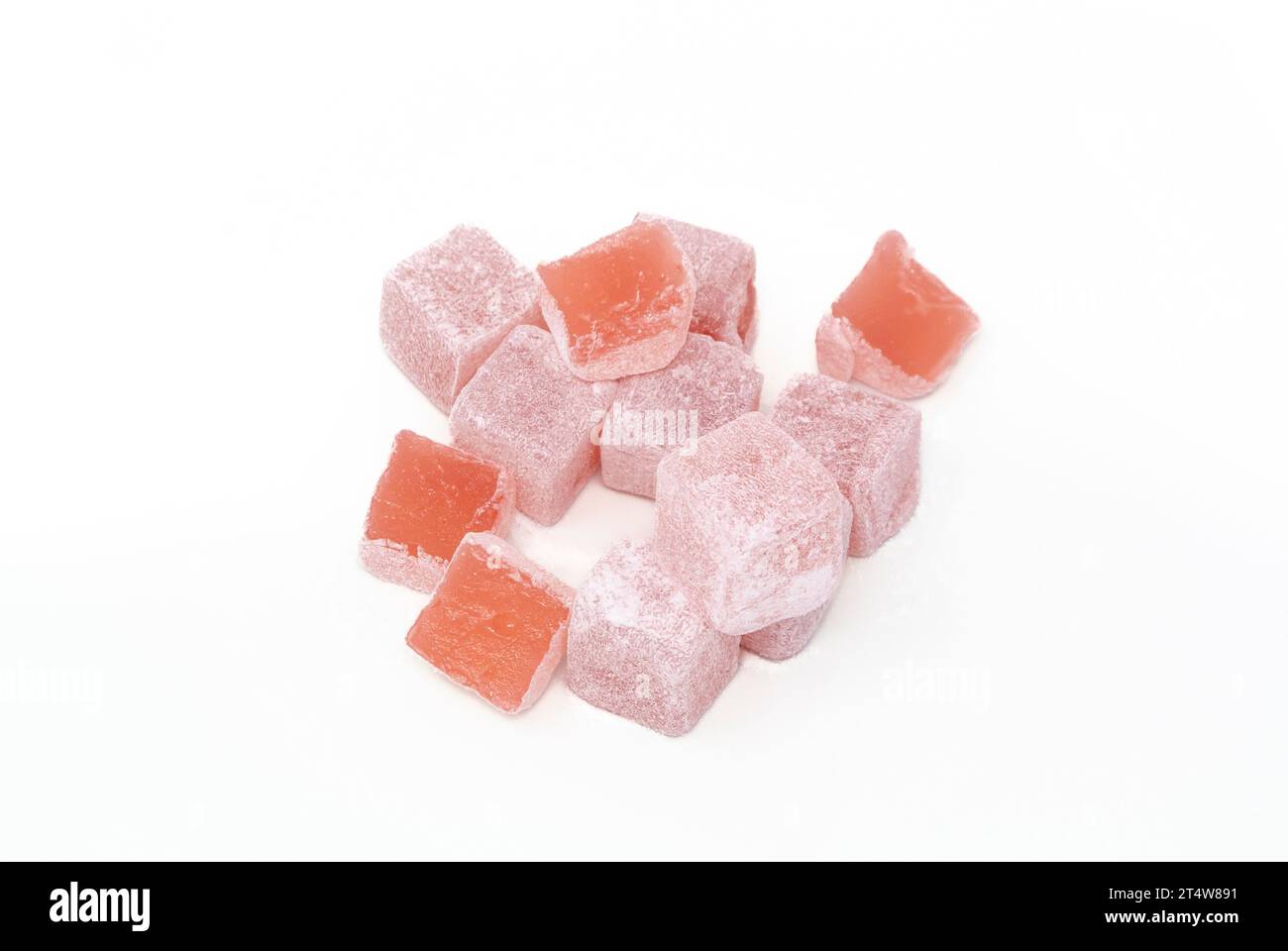 Lokum in rose flavor, white background Stock Photo - Alamy