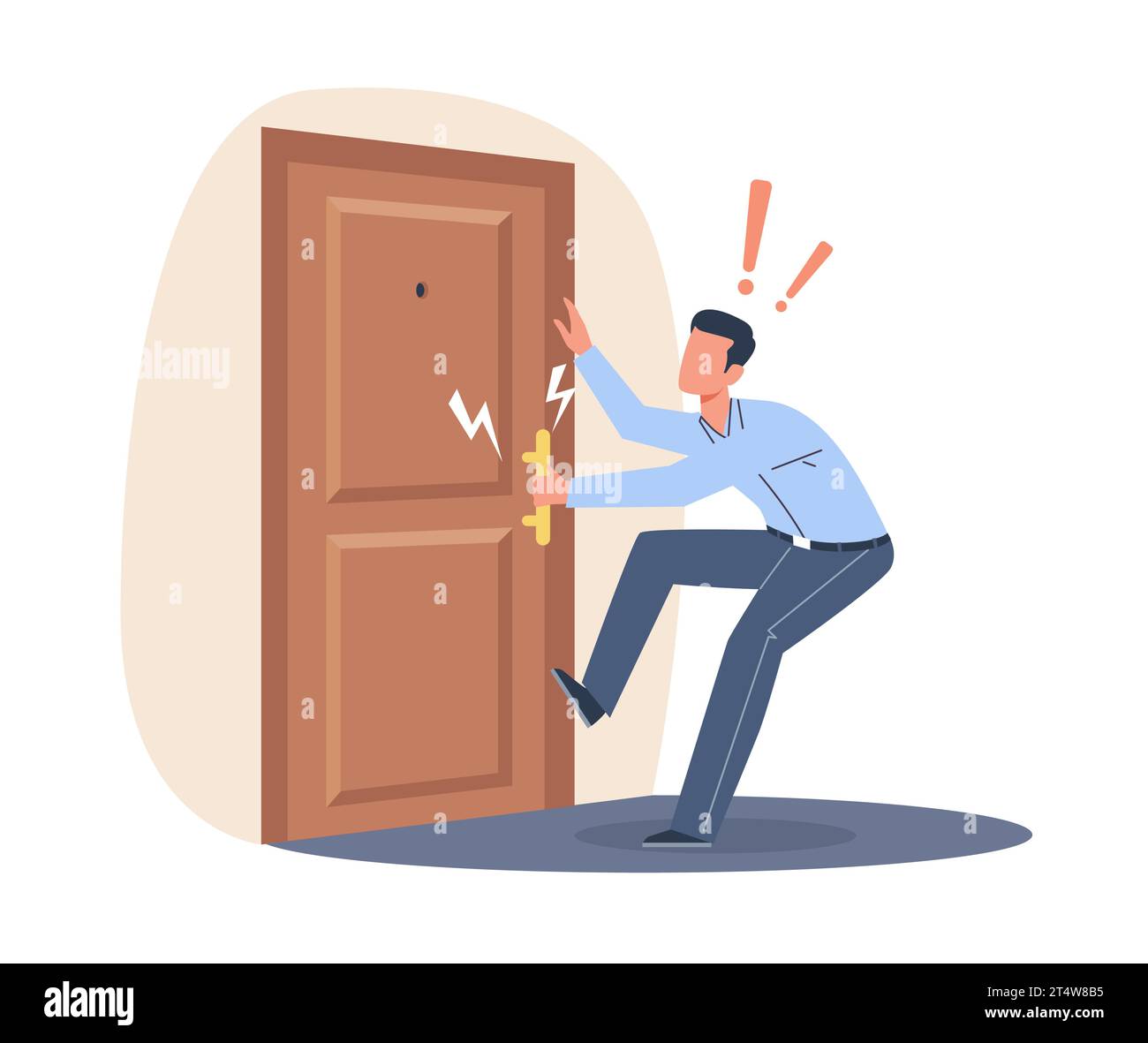 Male businessman pulls handle of closed door with force. Business ...