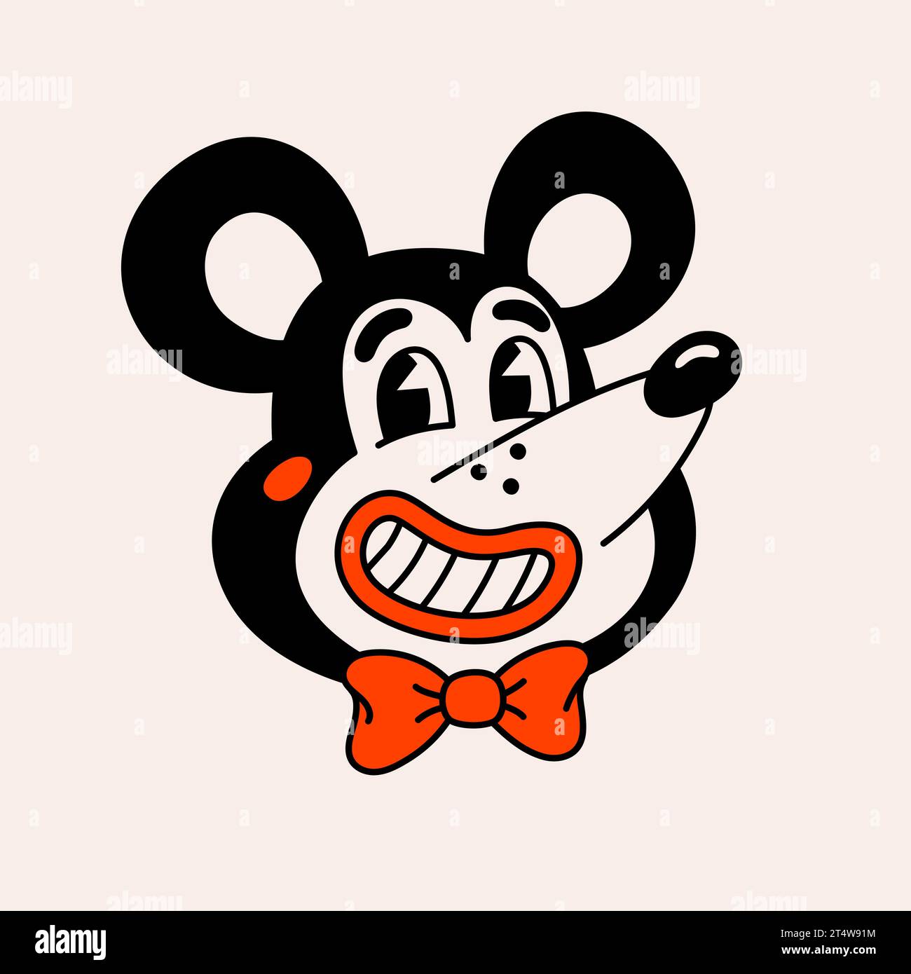 Retro style cartoon mouse character. Groovy vintage 70s red mouse ...