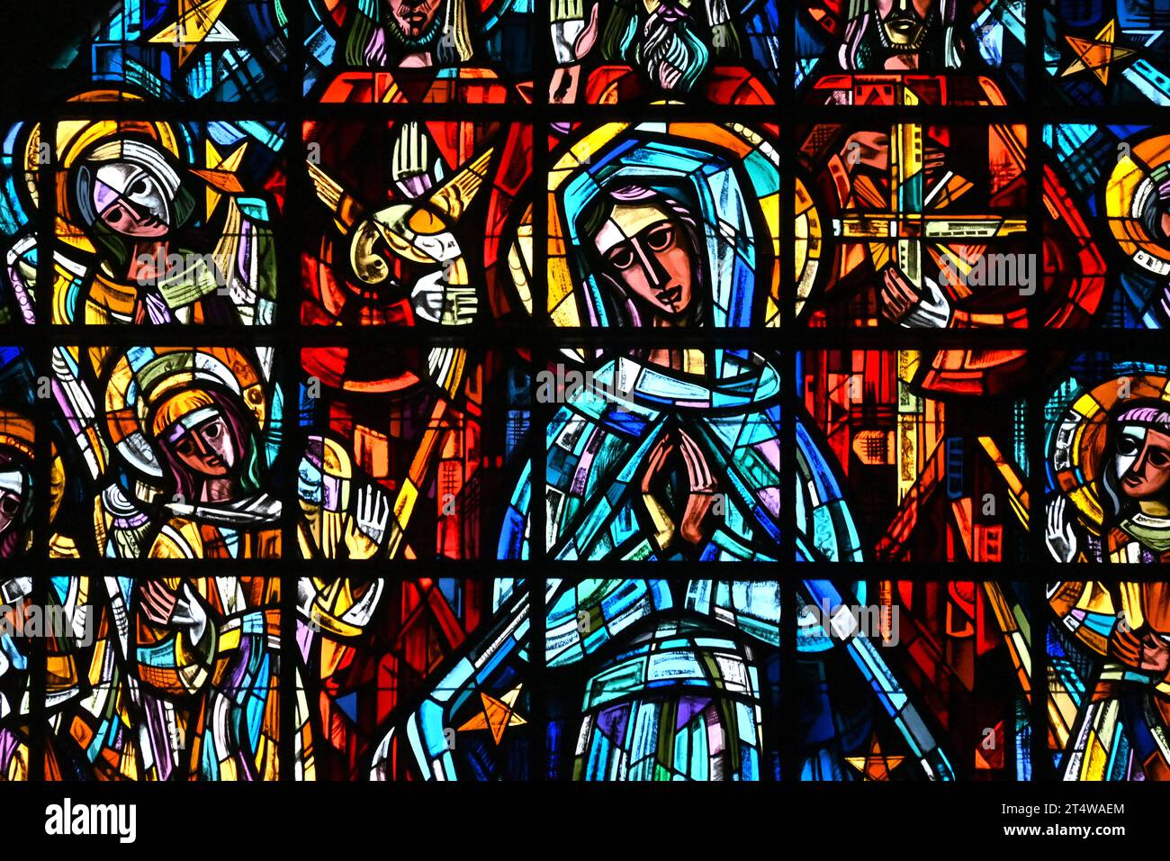 Close up of Stained glass windows inside Église Saint Nicolas Church ...