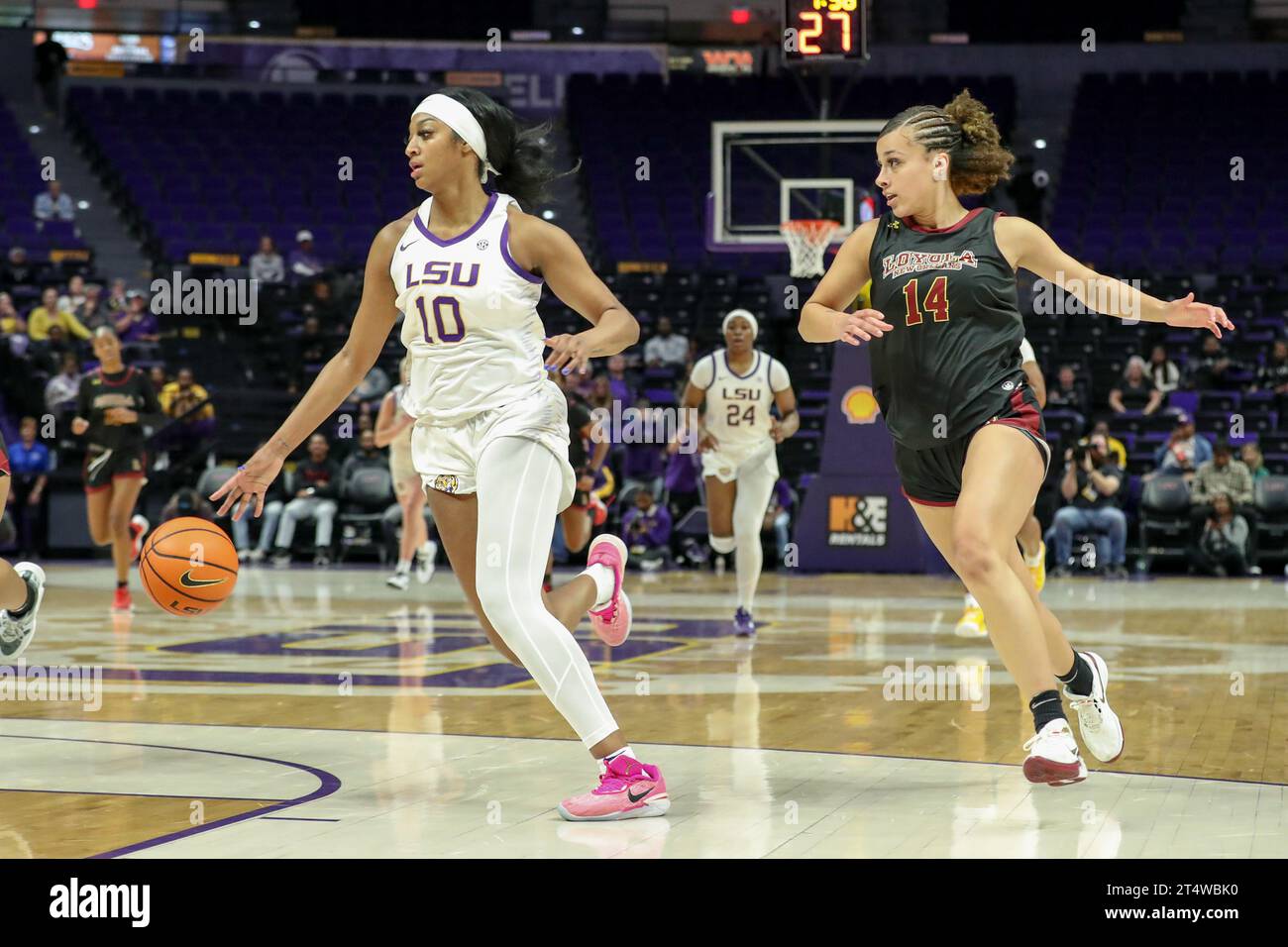 Baton Rouge, LA, USA. 01st Nov, 2023. LSU's Angel Reese (10) dribbles ...