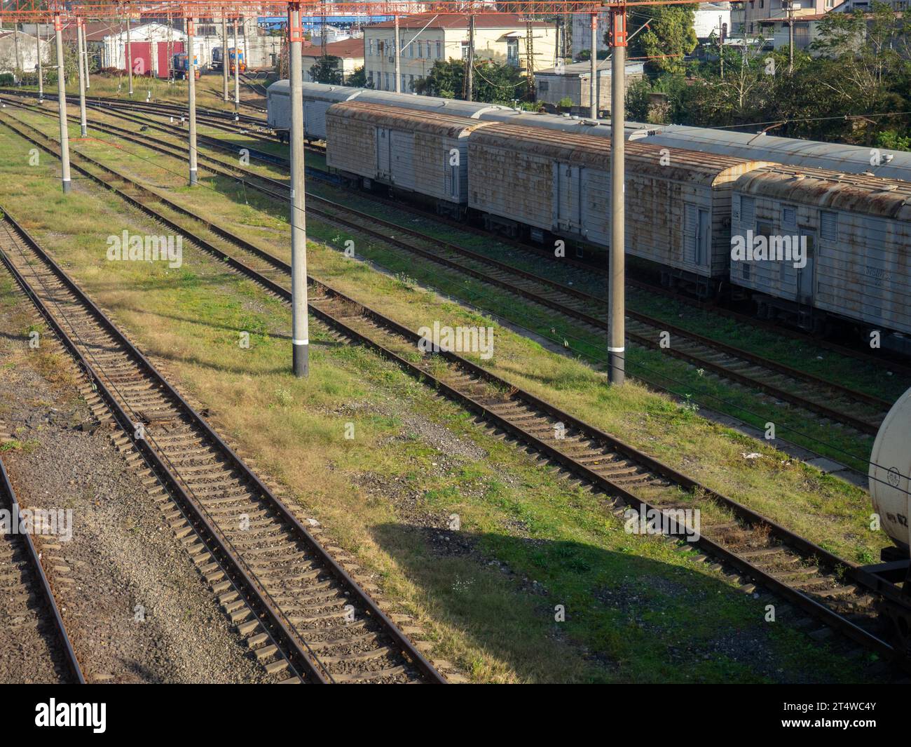Freight trains. The concept of cargo transportation by rail. Cars for ...
