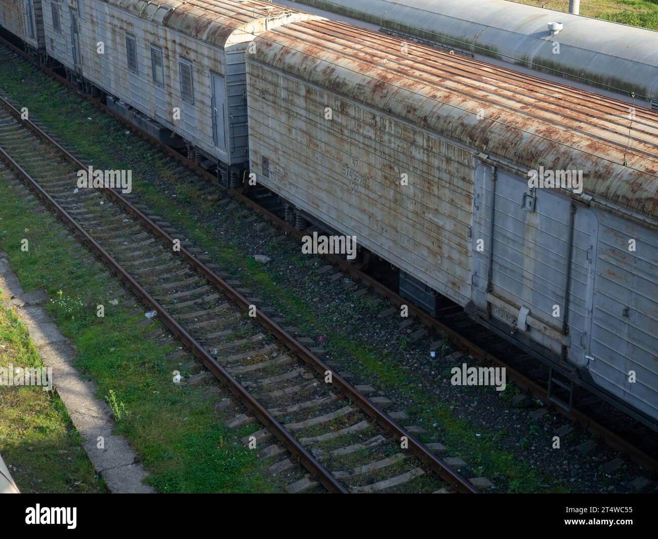 Freight trains. The concept of cargo transportation by rail. Cars for ...
