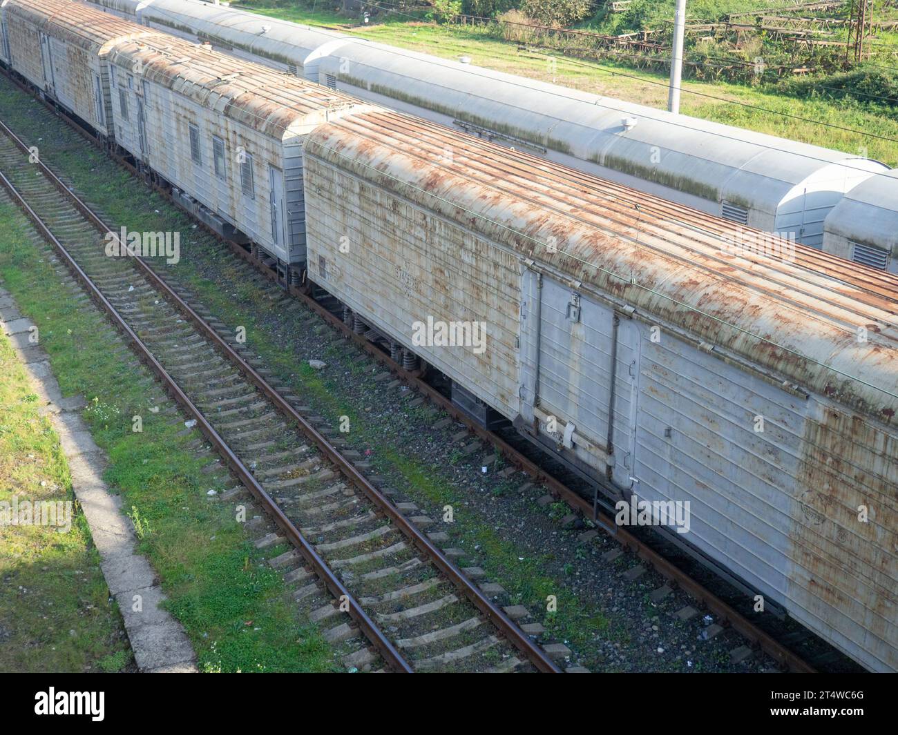 Freight trains. The concept of cargo transportation by rail. Cars for ...