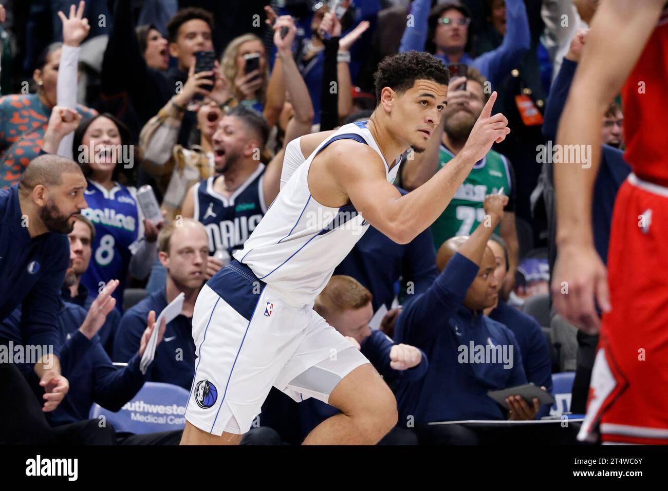 Dallas Mavericks guard Josh Green celebrates a 3-point shot against the ...