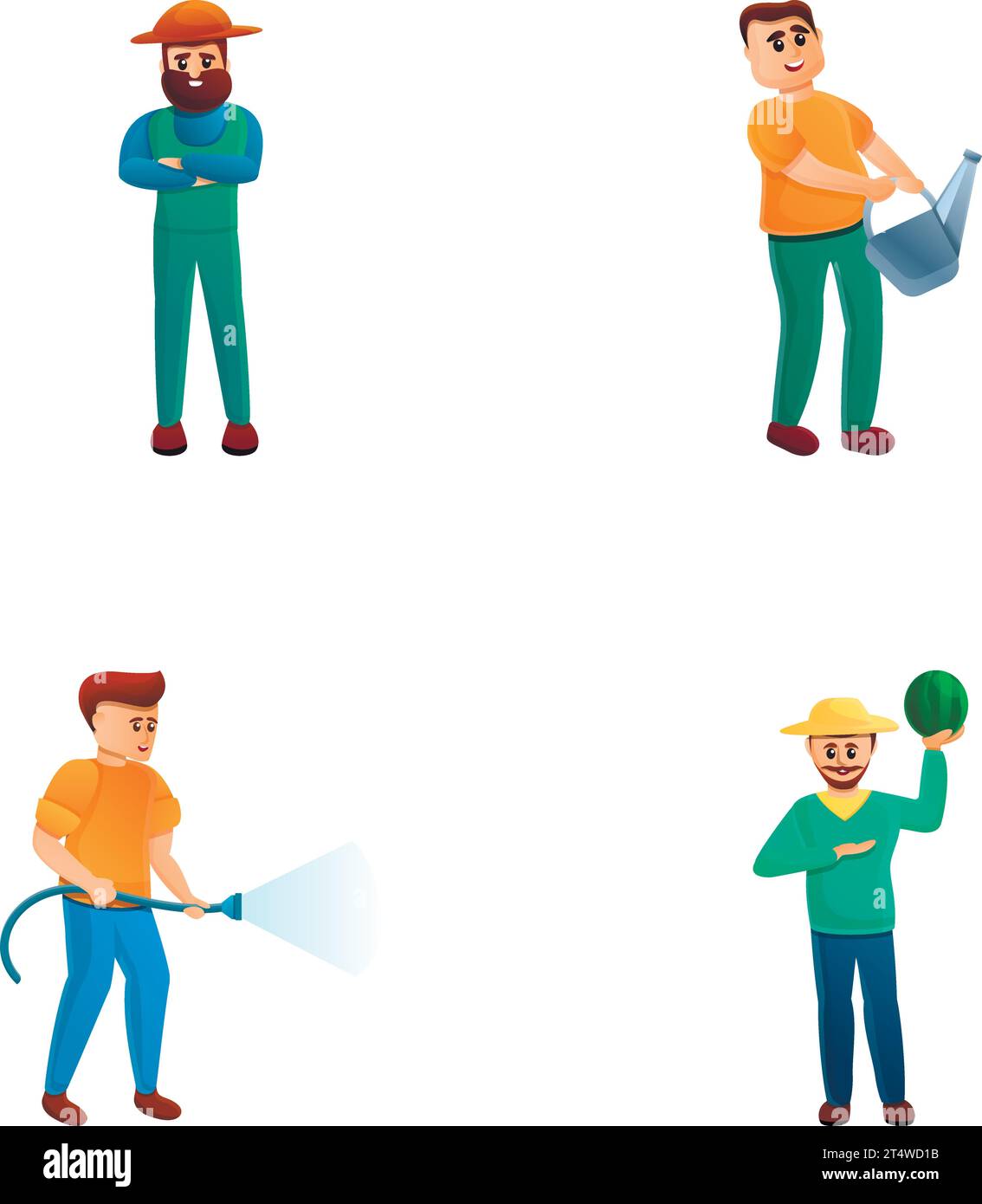 Gardening work icons set cartoon vector. Gardener character with garden ...