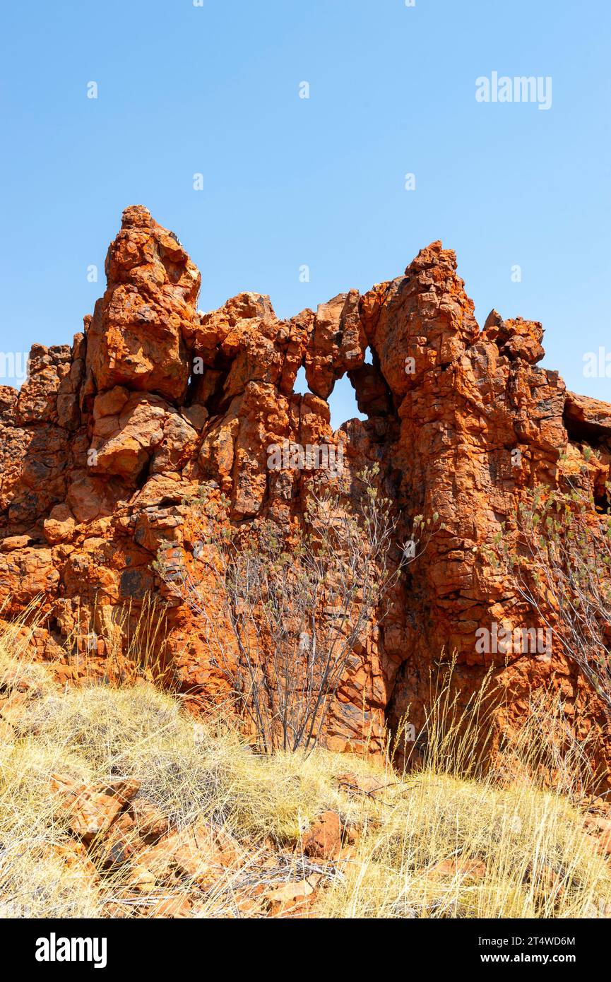 Eroded sandstone with a hole in the rocks, Pilbara, Western Australia ...