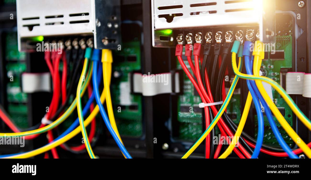 Server front side showing colorful busy switches and wiring Stock Photo ...