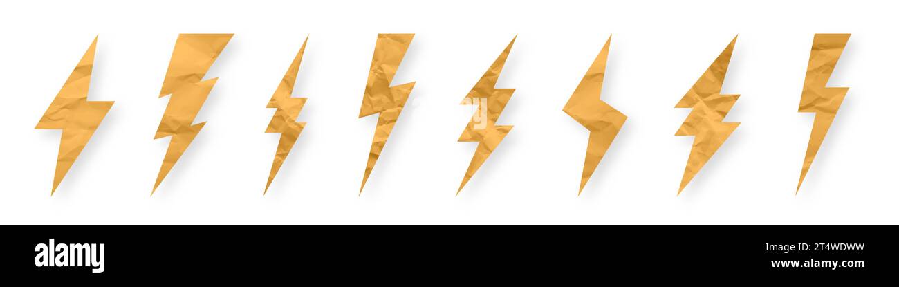 Lightning bolt, crumpled paper texture, cardboard. Flash symbol ...