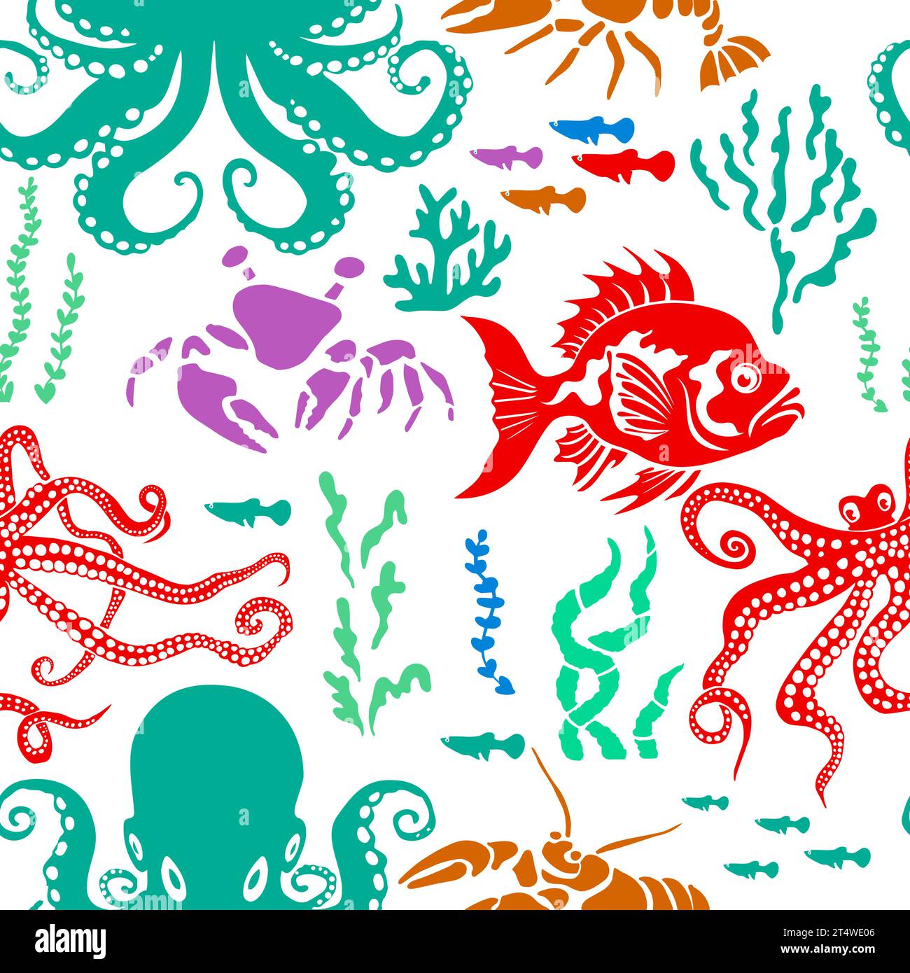 Seamless pattern sea inhabitants. hand drawing. Not AI, Illustrat3 ...