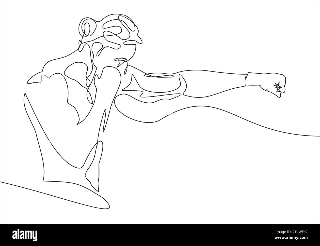 Boxer boxing exercise hand drawn line drawing. Sport man punch training ...