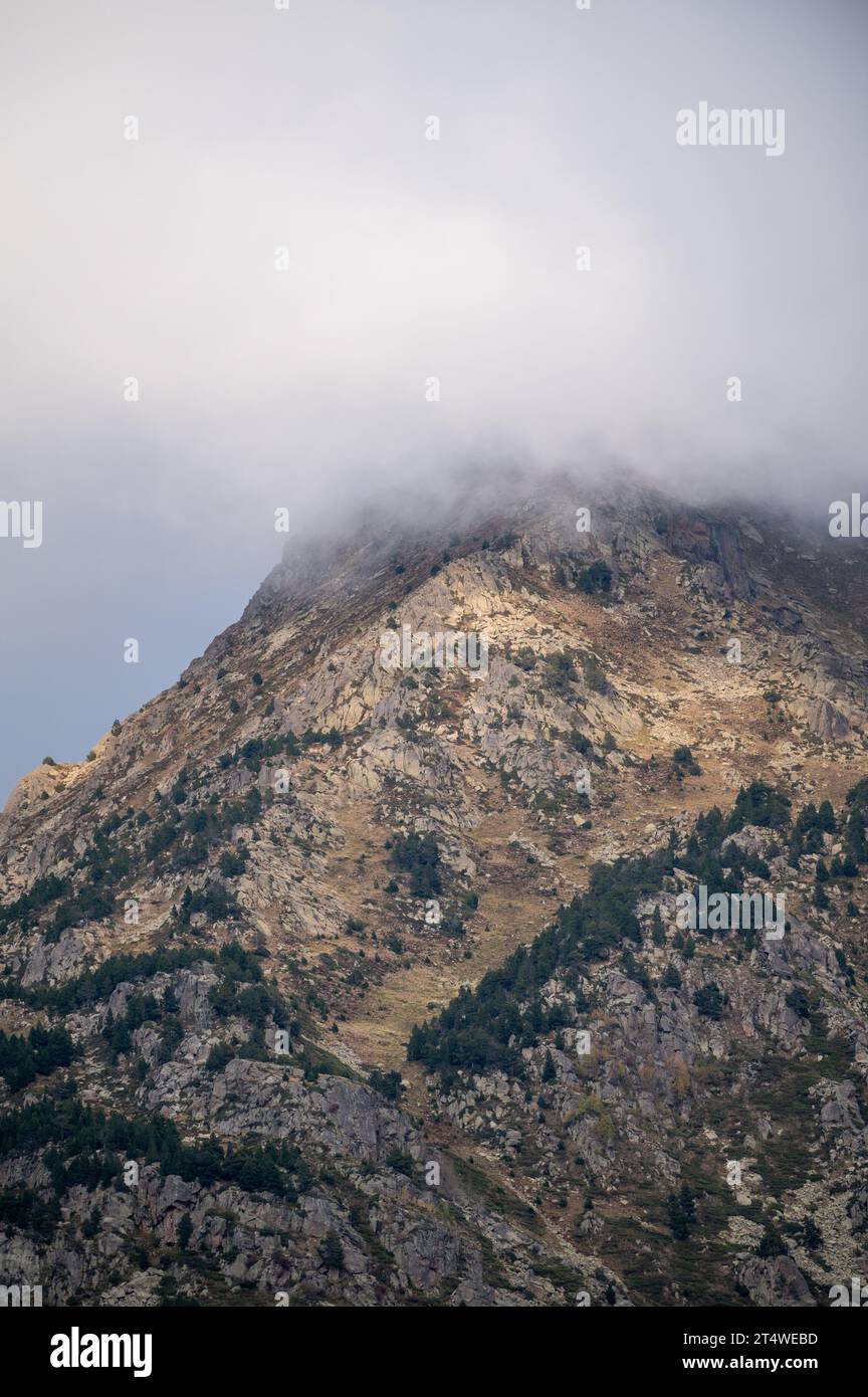 Mountain with fog in the Pyrenees in Andorra Stock Photo - Alamy