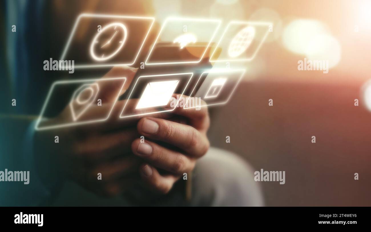 Erp pp graphic, phone icon application and hands with mobile and ...