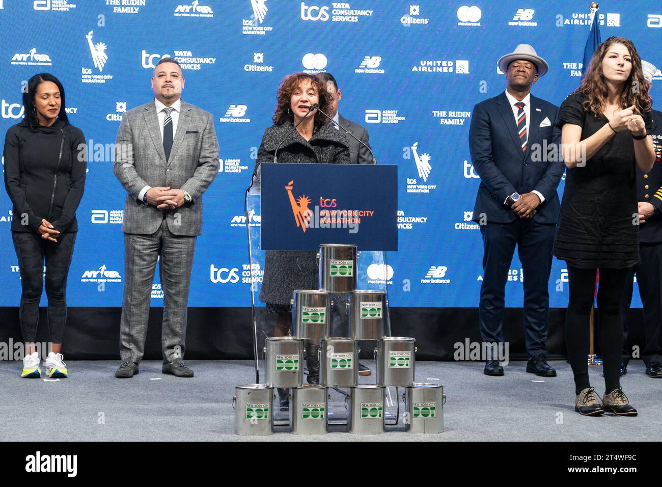Deputy mayor Meera Joshi speaks during TCS New York City Marathon at ...