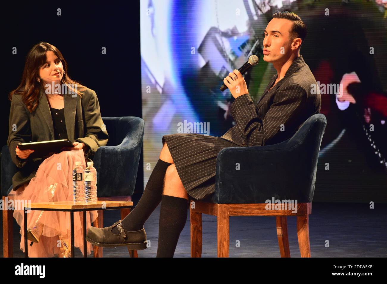 Leon, Mexico. Nov. 1, 2023: Noise Editor Kass Torres interviews British Fashion Designer Charles ...