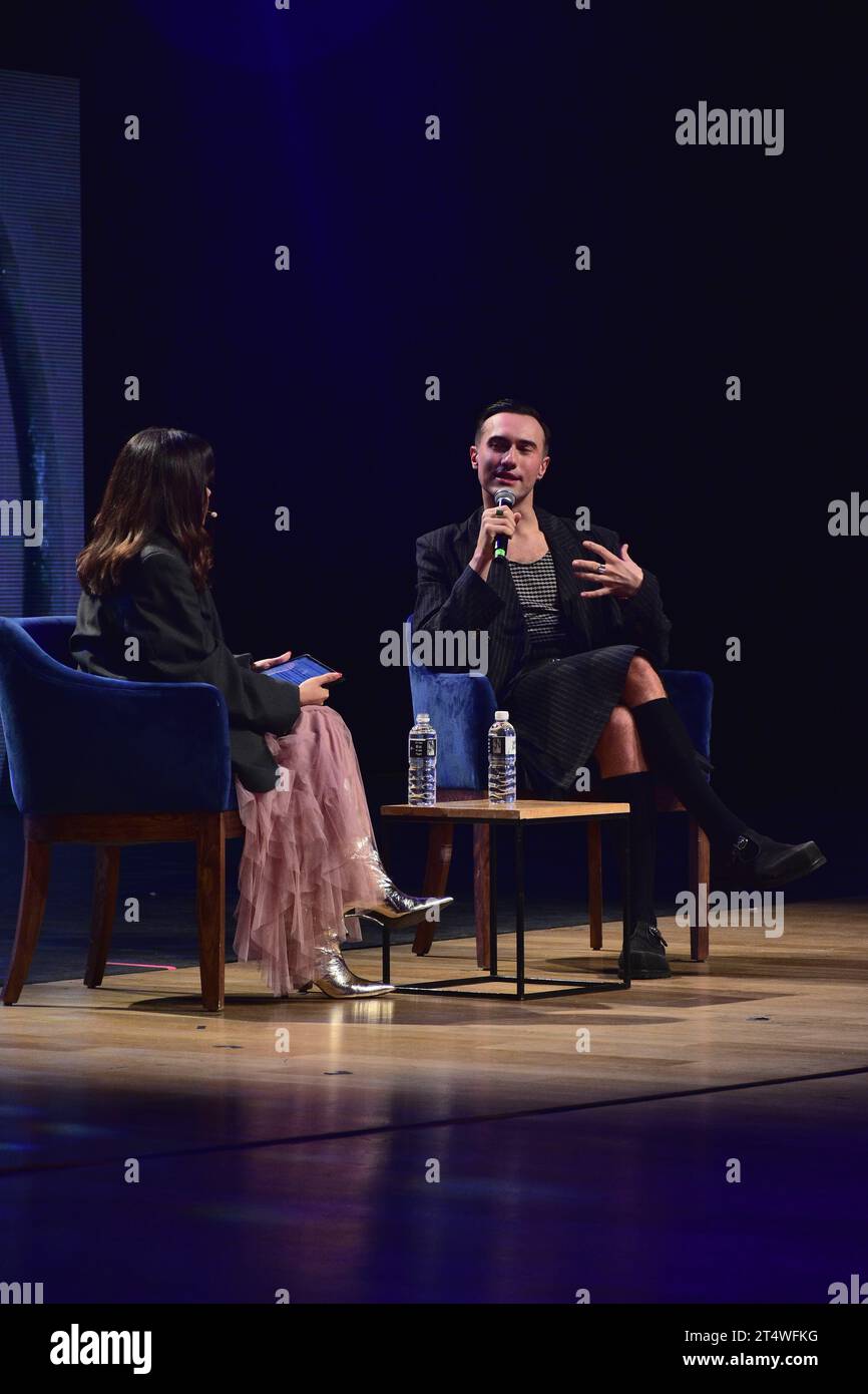 Leon, Mexico. Nov. 1, 2023: Noise Editor Kass Torres interviews British Fashion Designer Charles ...