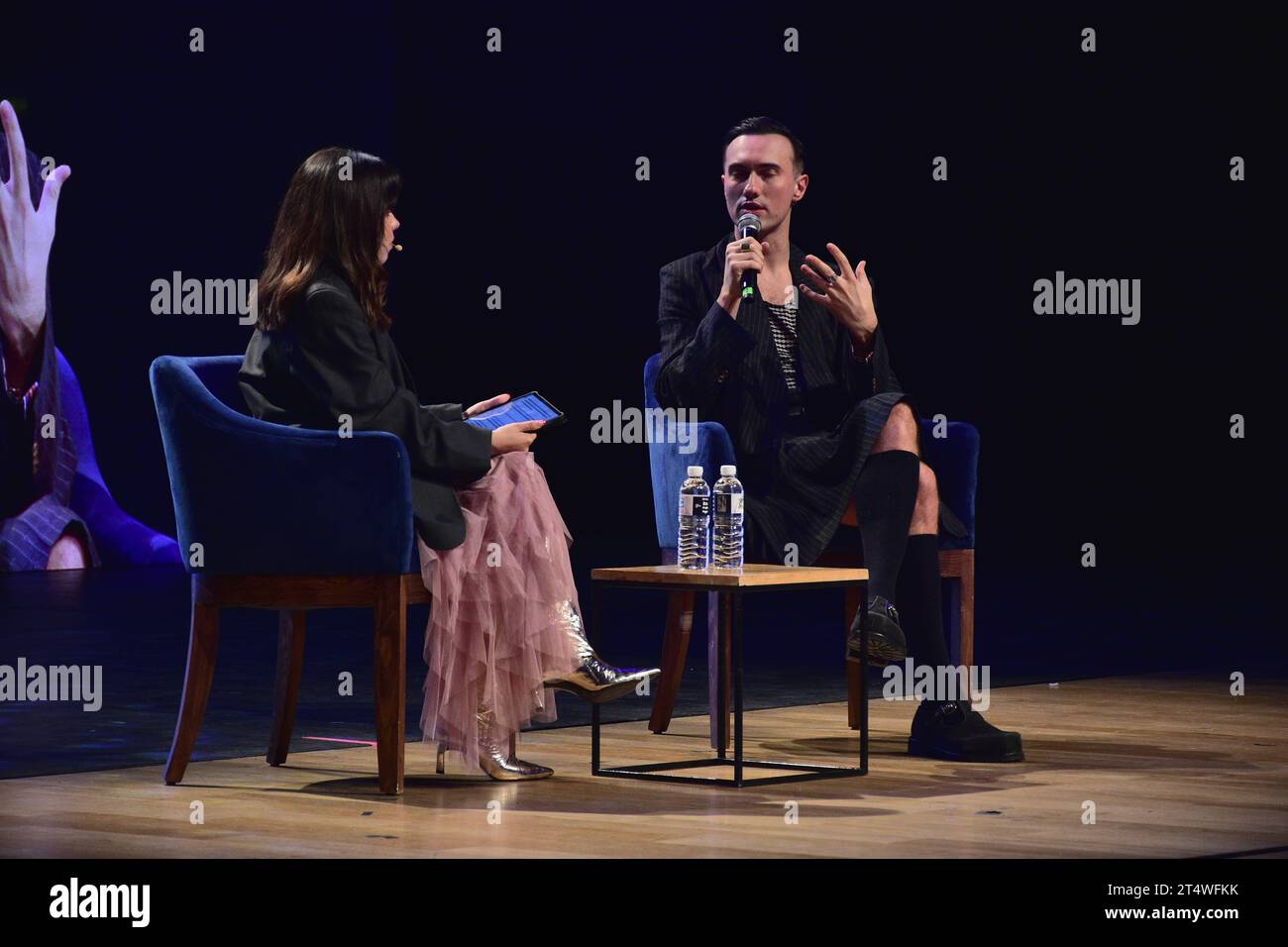 Leon, Mexico. Nov. 1, 2023: Noise Editor Kass Torres interviews British Fashion Designer Charles ...