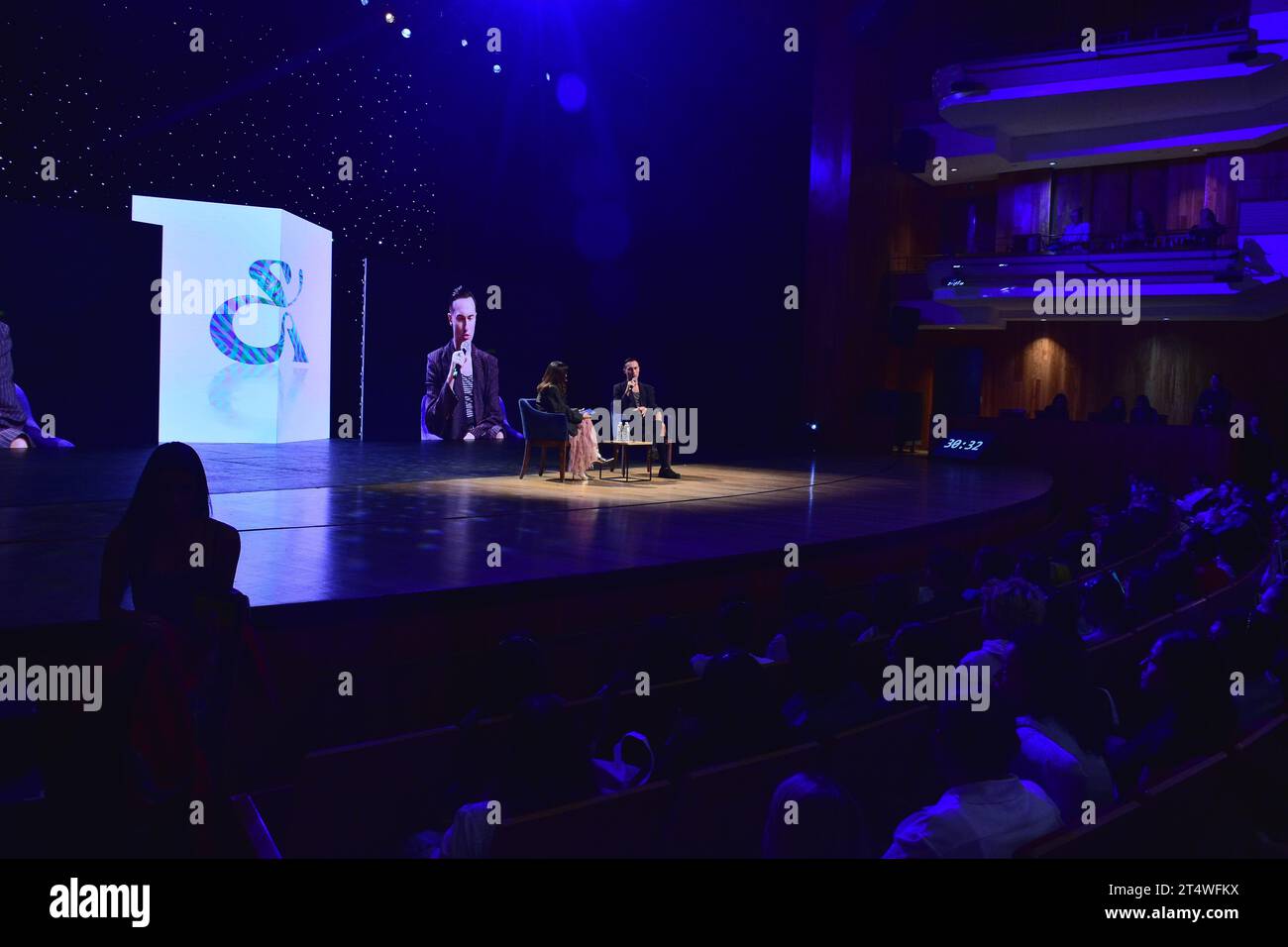 Leon, Mexico. Nov. 1, 2023: Noise Editor Kass Torres interviews British Fashion Designer Charles ...