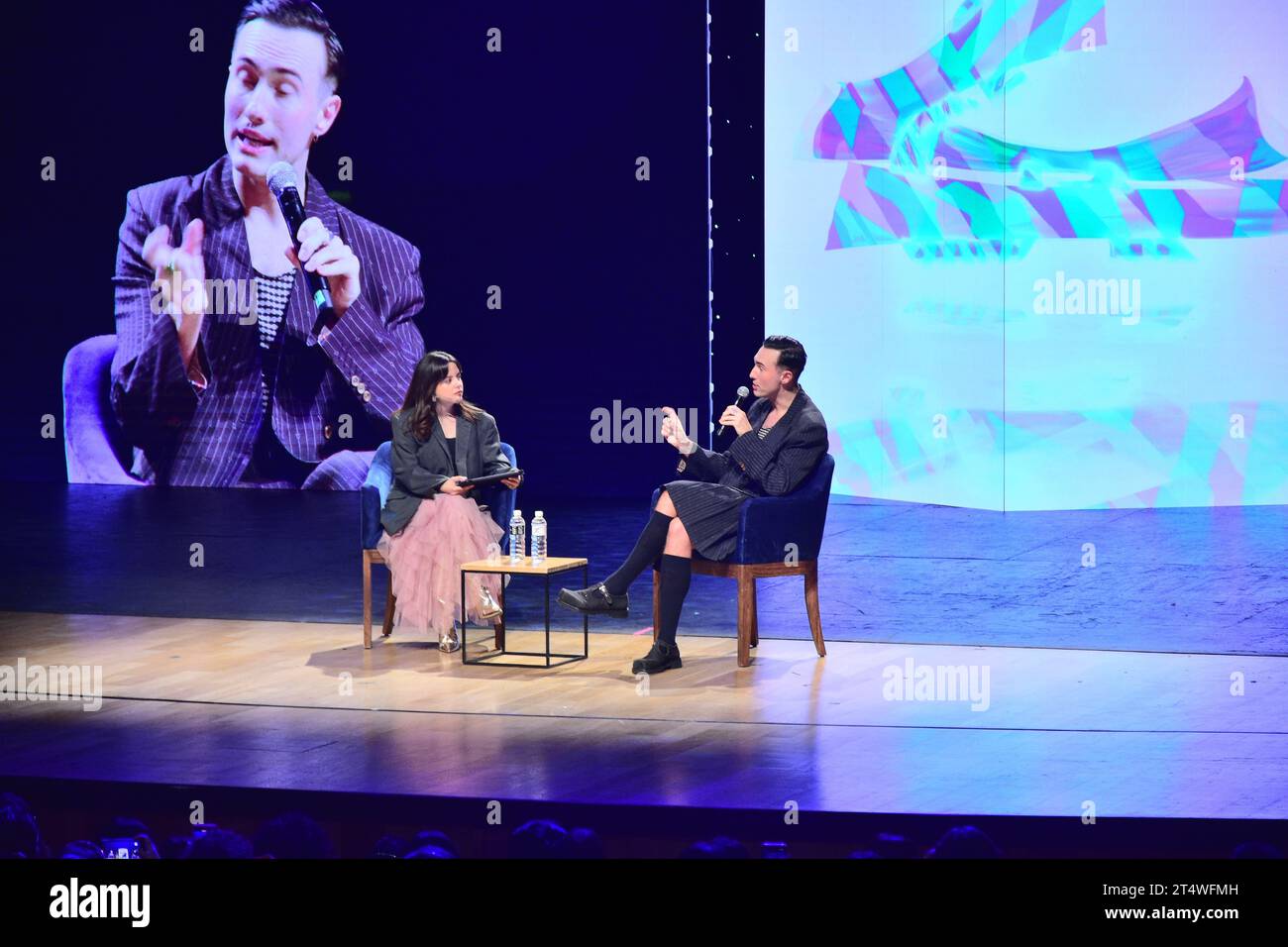 Leon, Mexico. Nov. 1, 2023: Noise Editor Kass Torres interviews British ...