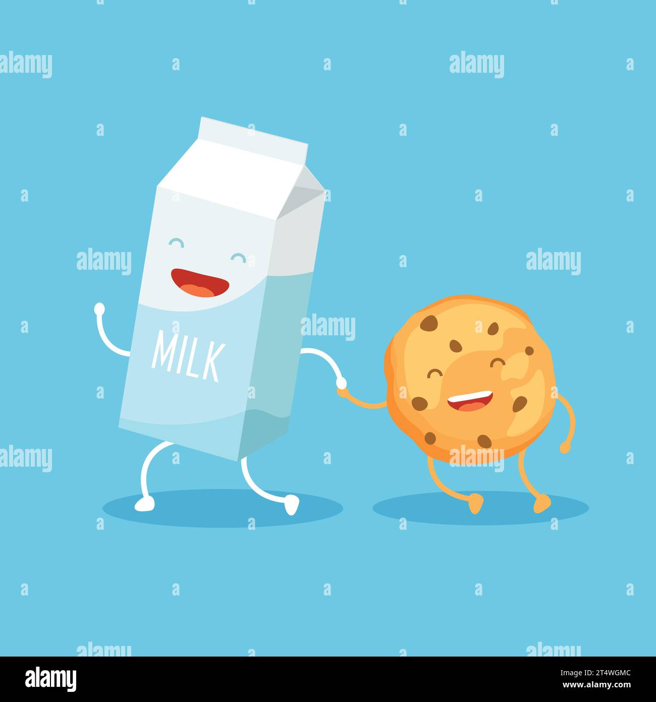 Cute characters of cookie and a package of milk. Better together ...