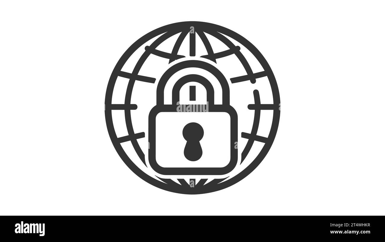 Globe line and arrow lock Go to web - website icon. line lock Globe ...