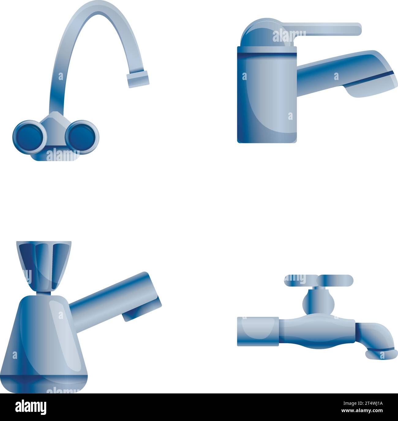 Faucet icons set cartoon vector. Various water faucet and mixer tap ...
