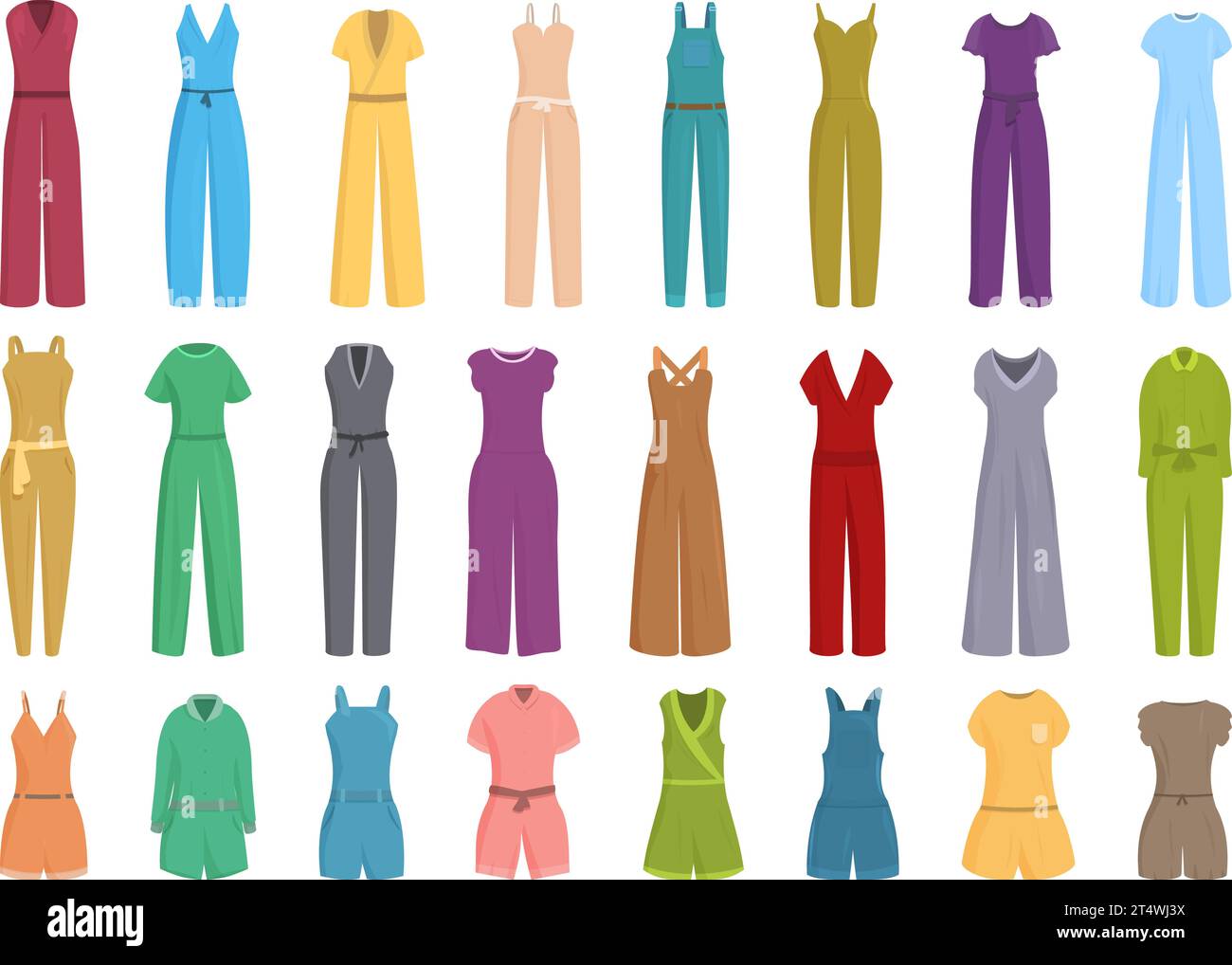 Jumpsuit icons set cartoon vector. Cloth people fashion. Work industry ...