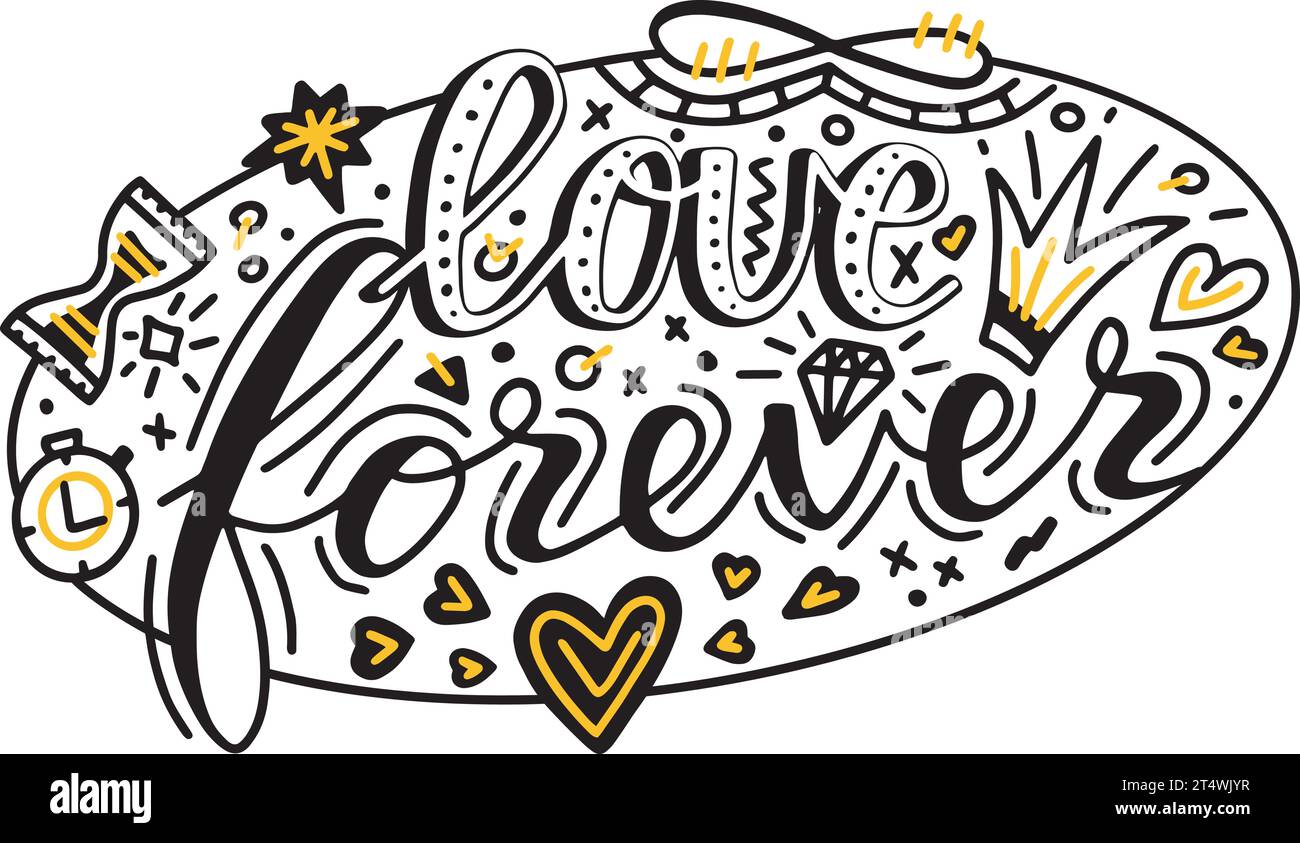Love forever lettering quote card hand drawn Vector Image Stock Vector ...