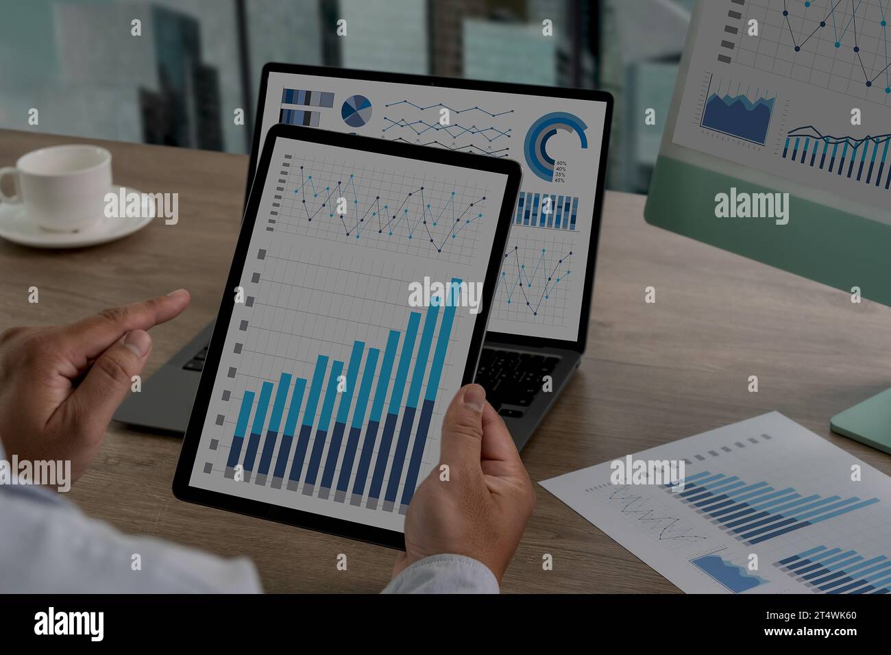 KPI Business Analytics Finance graph chart report on the tablet screen ...