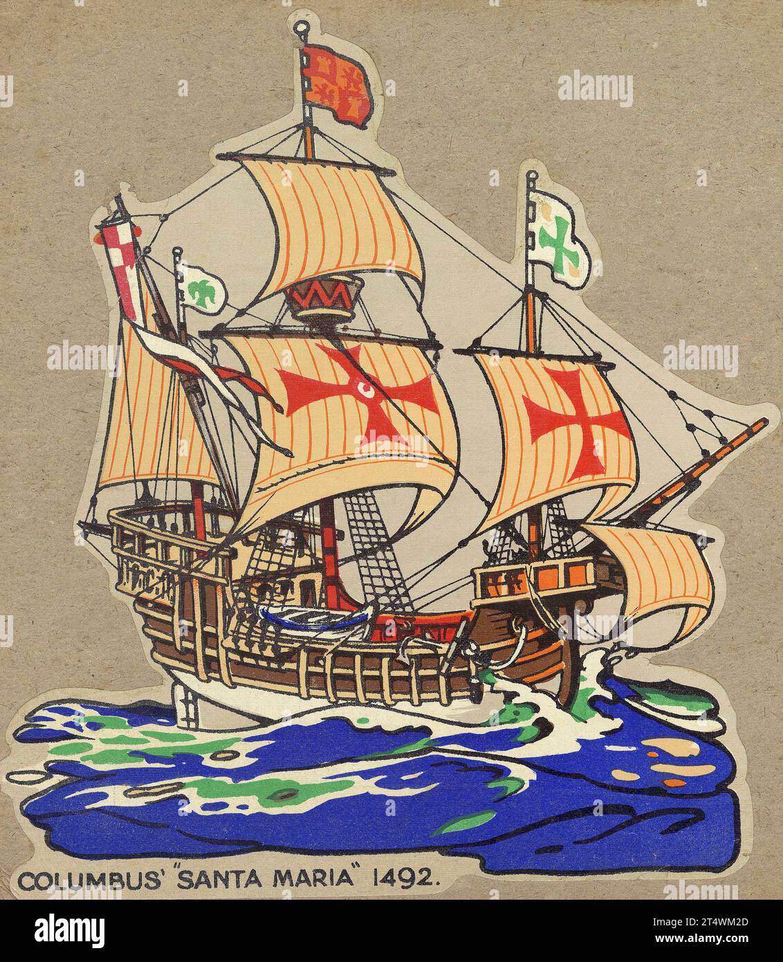 COLOUR ILLUSTRATION OF LA SANTA MARIA, LARGEST OF 3 SHIPS USED BY ...