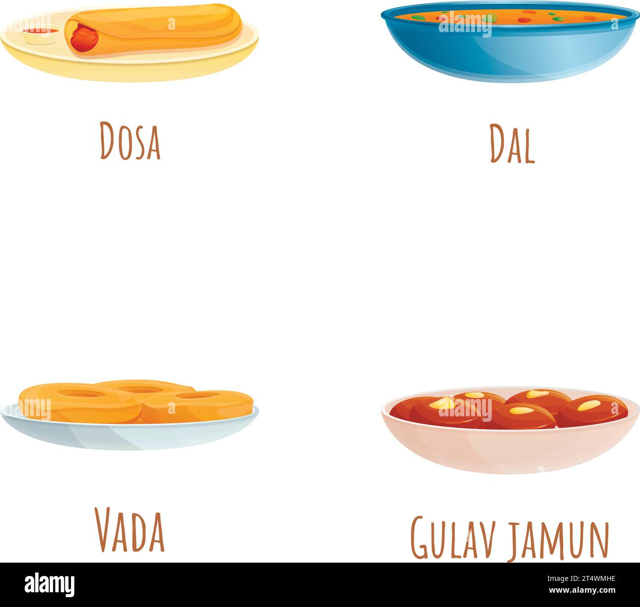 Indian food icons set cartoon vector. Traditional indian meal. Asian ...