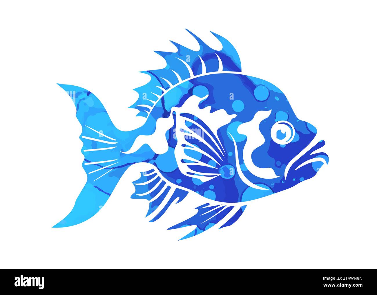 Abstract blue fish. hand drawing. Not AI, Illustrat3. Vector ...