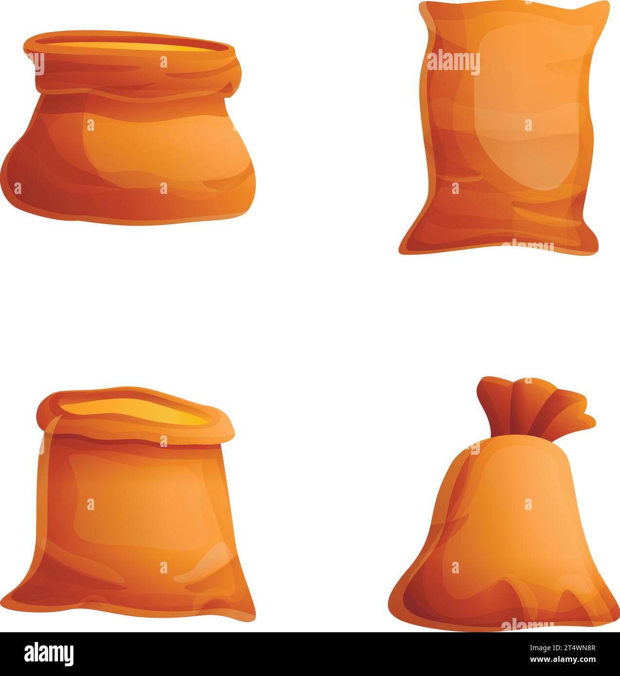 Farmer bag icons set cartoon vector. Cereal and grain in fabric bag ...