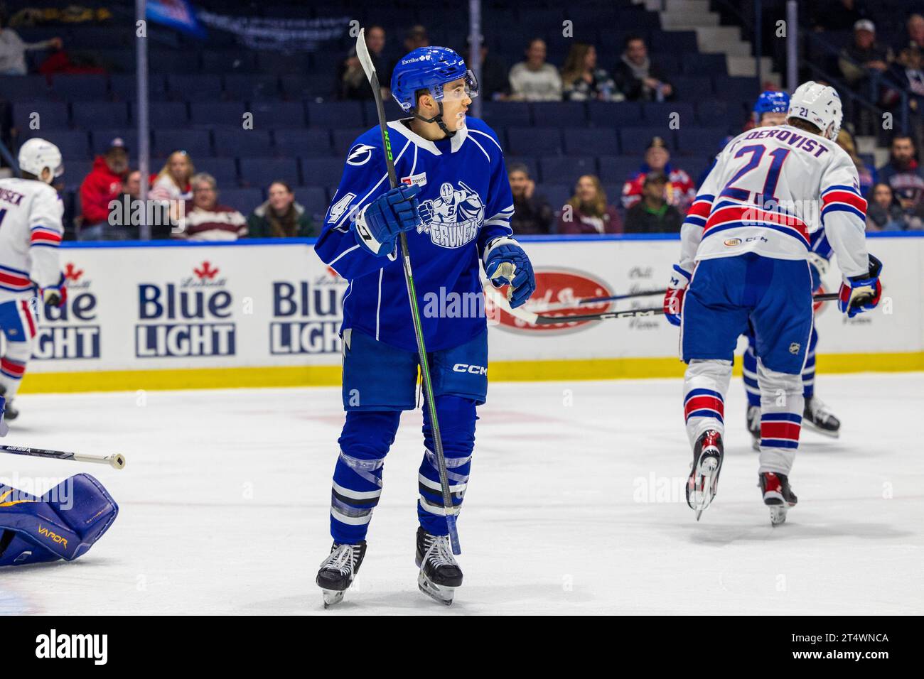 Rochester, New York, USA. 1st Nov, 2023. Syracuse Crunch forward Lucas ...