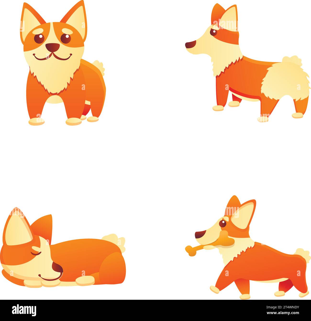 Corgi dog icons set cartoon vector. Cute standing, running and lying ...