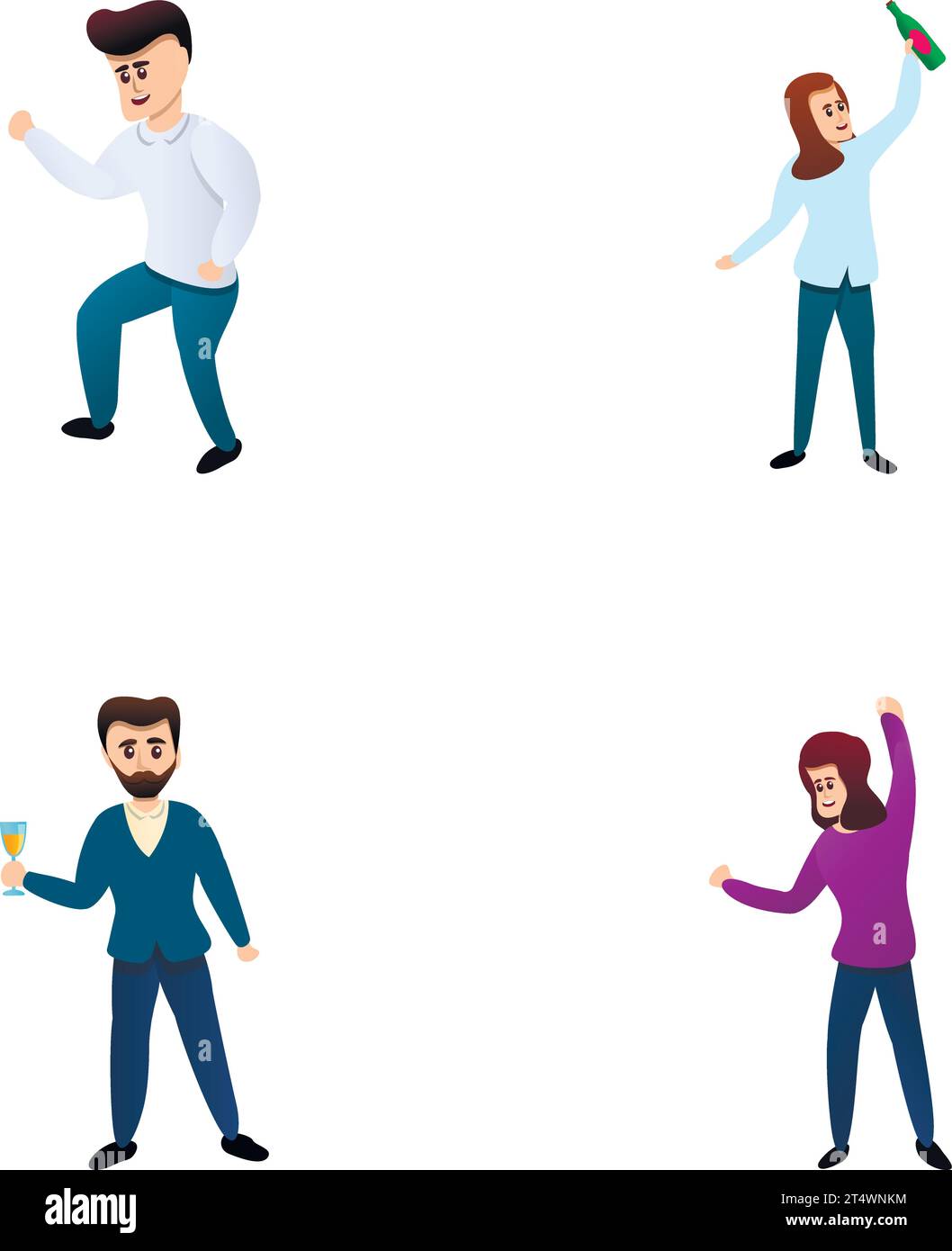People celebrating icons set cartoon vector. People dancing and having ...
