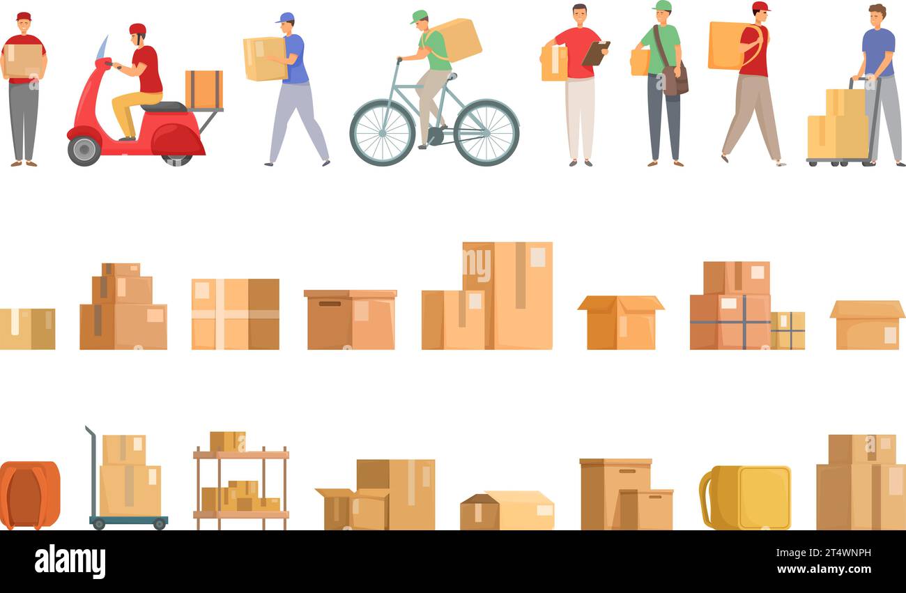 Case for courier icons set cartoon vector. Case delivery courier ...