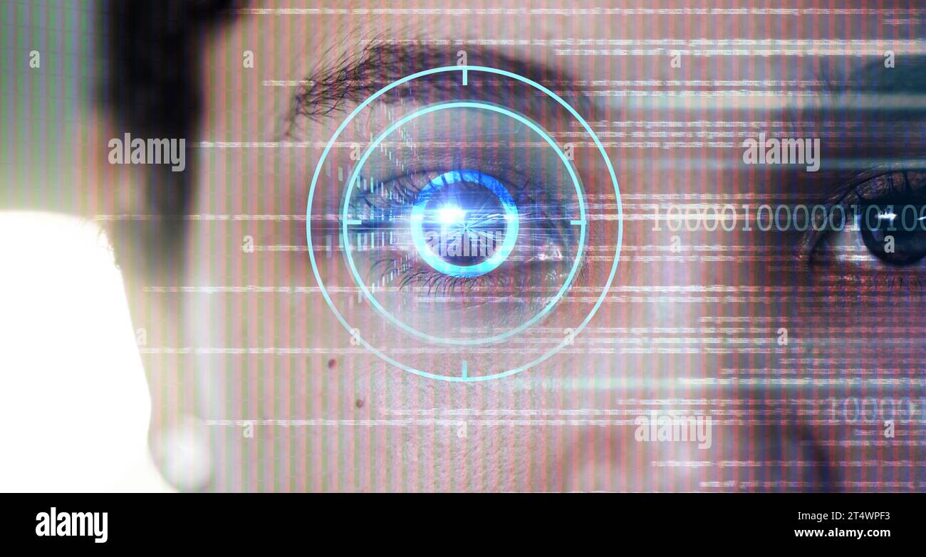 Biometric, digital and cyber security with eye scan of woman for ...