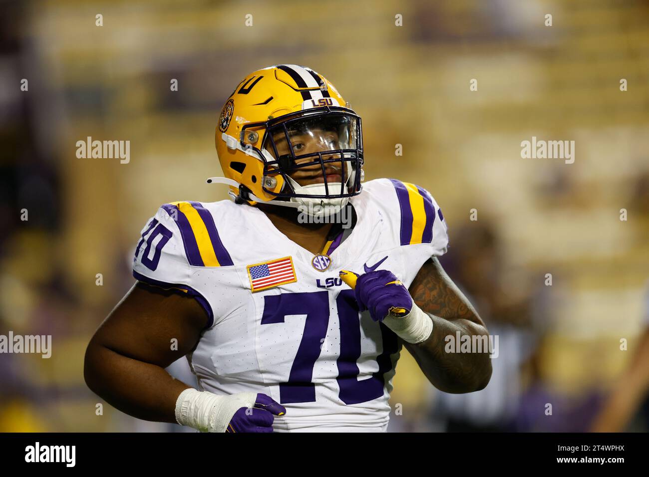 LSU offensive lineman Miles Frazier (70) during an NCAA college football game against Army ...