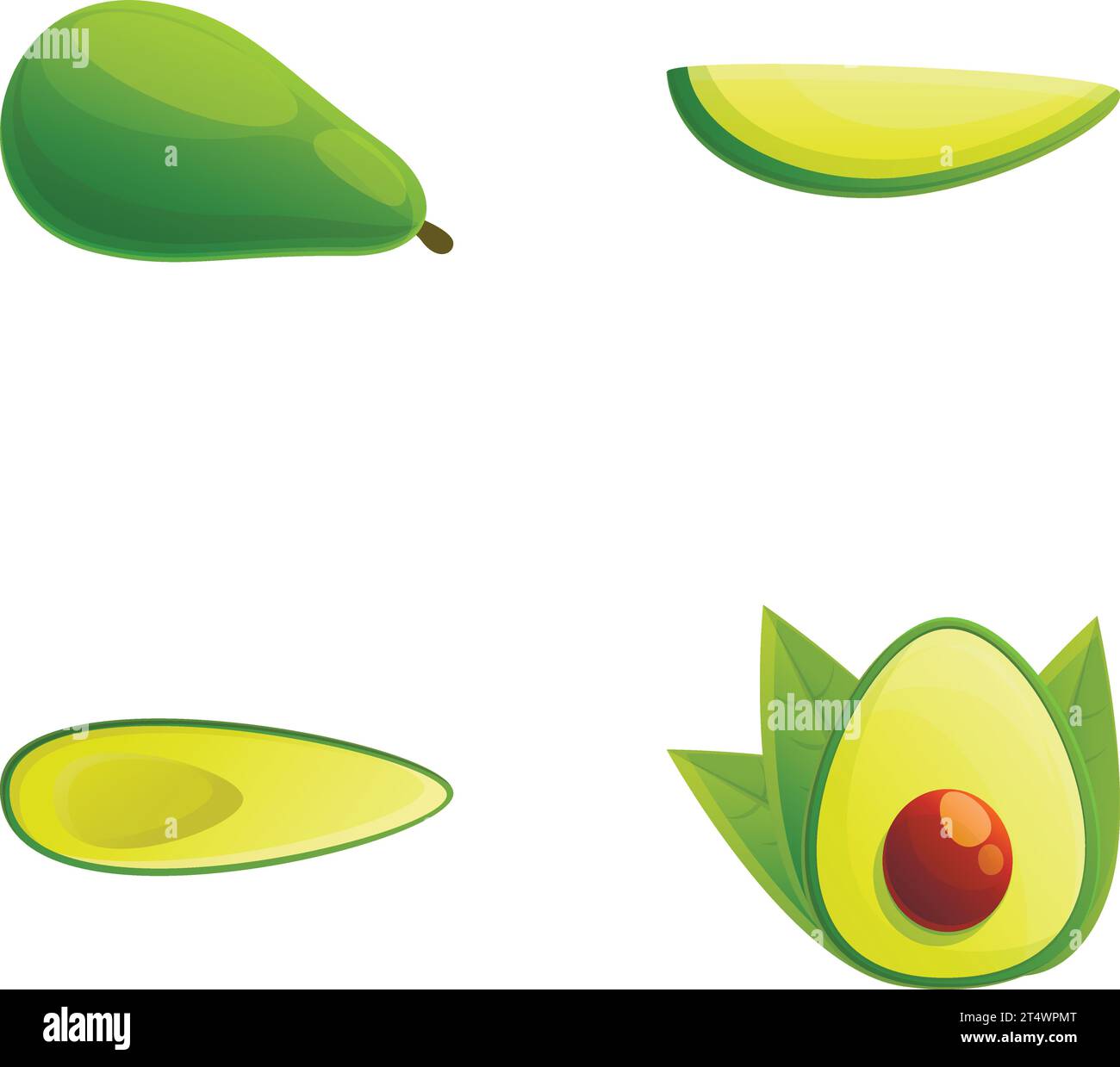 Avocado icons set cartoon vector. Whole and cut in half avocado with ...