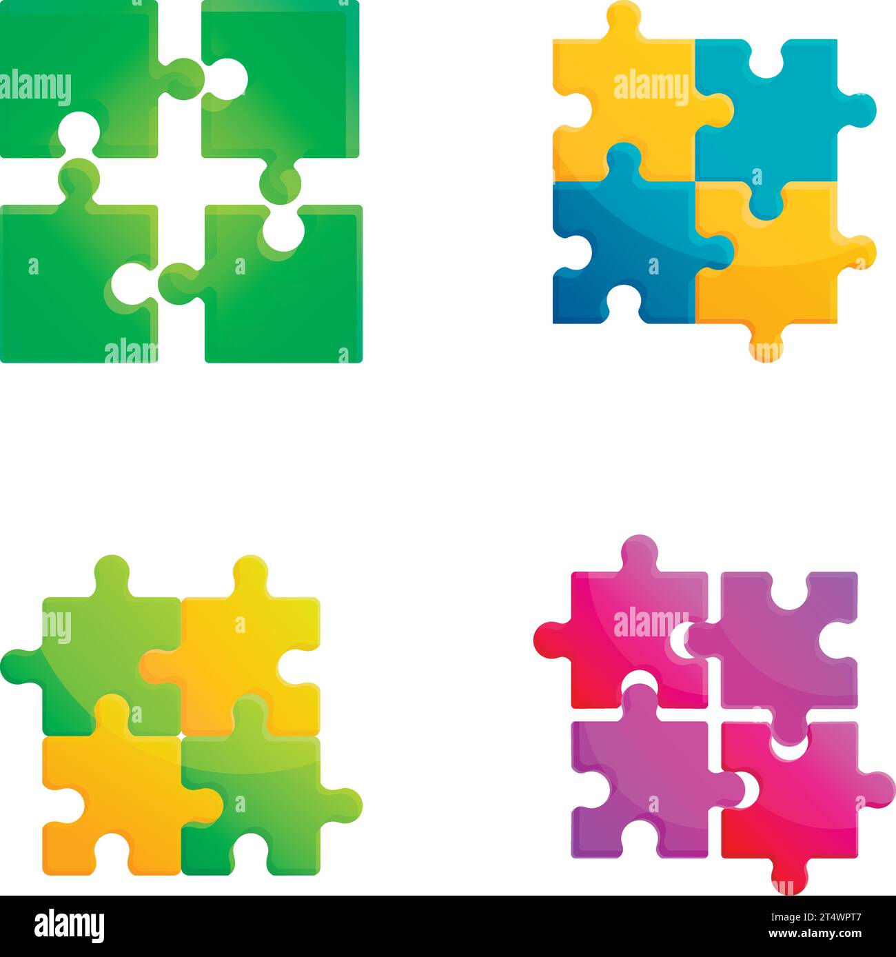 Puzzle icons set cartoon vector. Bright colorful puzzle. Teamwork ...